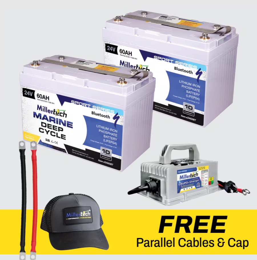 Millertech WARRIOR PRO Bundle (2) 24V 60ah Trolling w/ 24V Charger ...