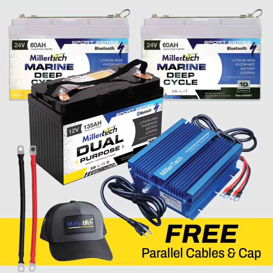 Millertech WARRIOR PRO PLUS Bundle (2) 24V 60ah Trolling and (1) 135ah ...